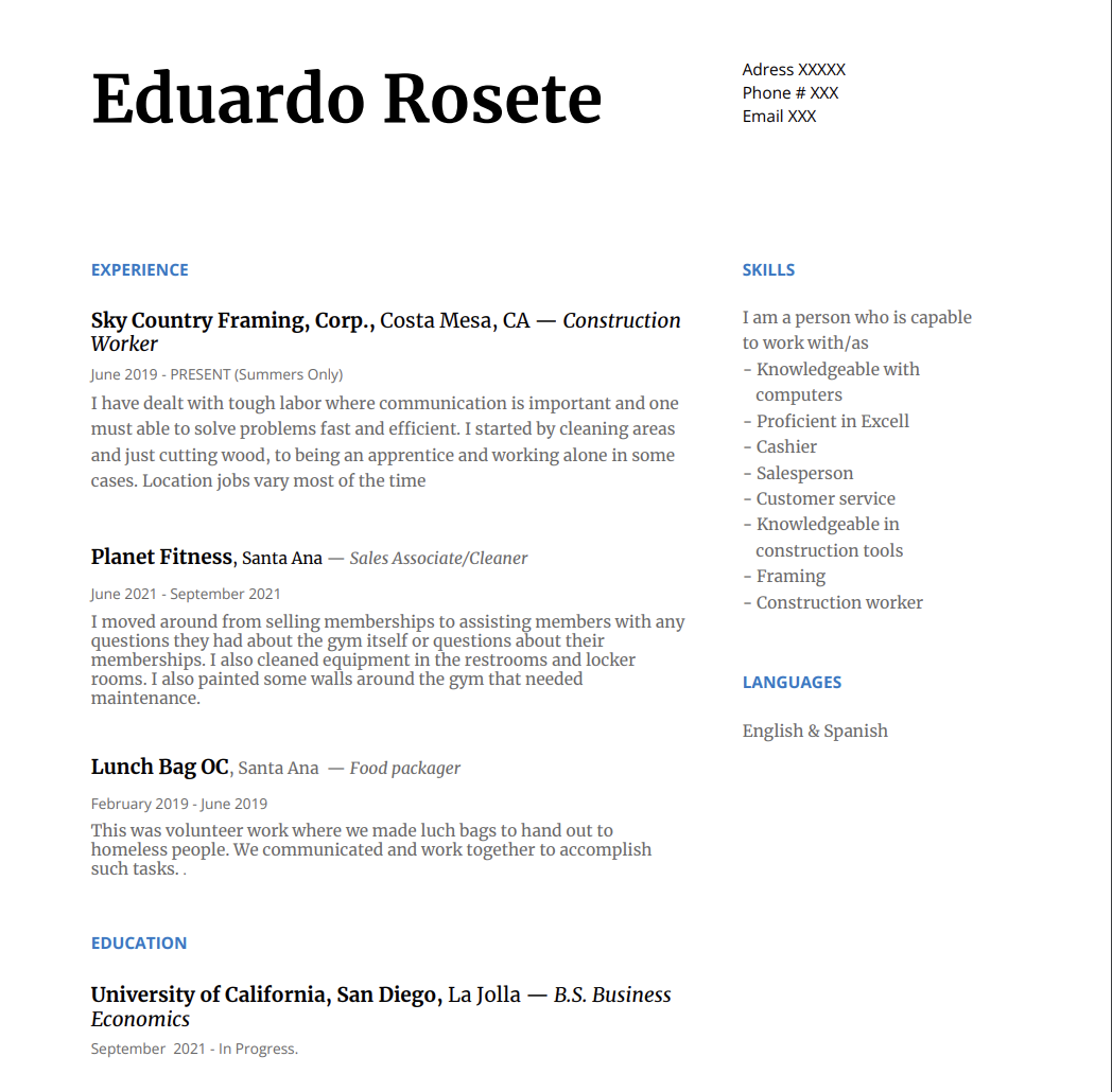 Resume for Eduardo Rosete